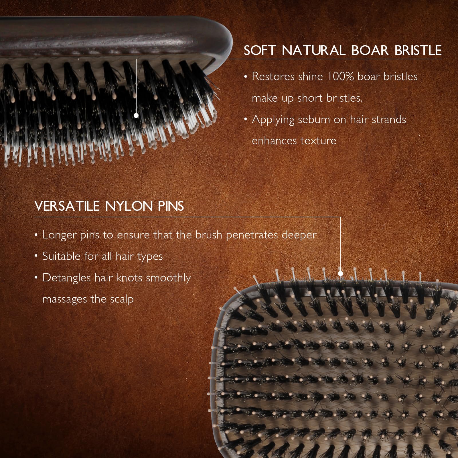 Premier 100% Boar Bristle NORSEWOOD Hair Brush Set. for Long Short Thick Thin Curly Straight Wavy Dry Hair for Men Women Kids, hair detangler