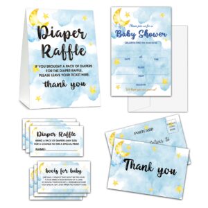 baby shower cards kit,moon and stars set of 25 baby shower invitations with envelopes, book request cards for baby shower,sleepover themed baby shower party favor decoration(14)