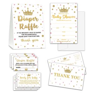 baby shower cards kit,a little princess set of 25 baby shower invitations with envelopes, book request cards for baby shower,pink & gold baby shower party favor decoration(11)