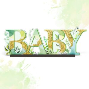 haooryx greenery baby shower wooden table centerpieces, greenery baby wooden letter sign baby shower party sign for baby boys and girls gender reveal party baby baby shower decor supplies photo props