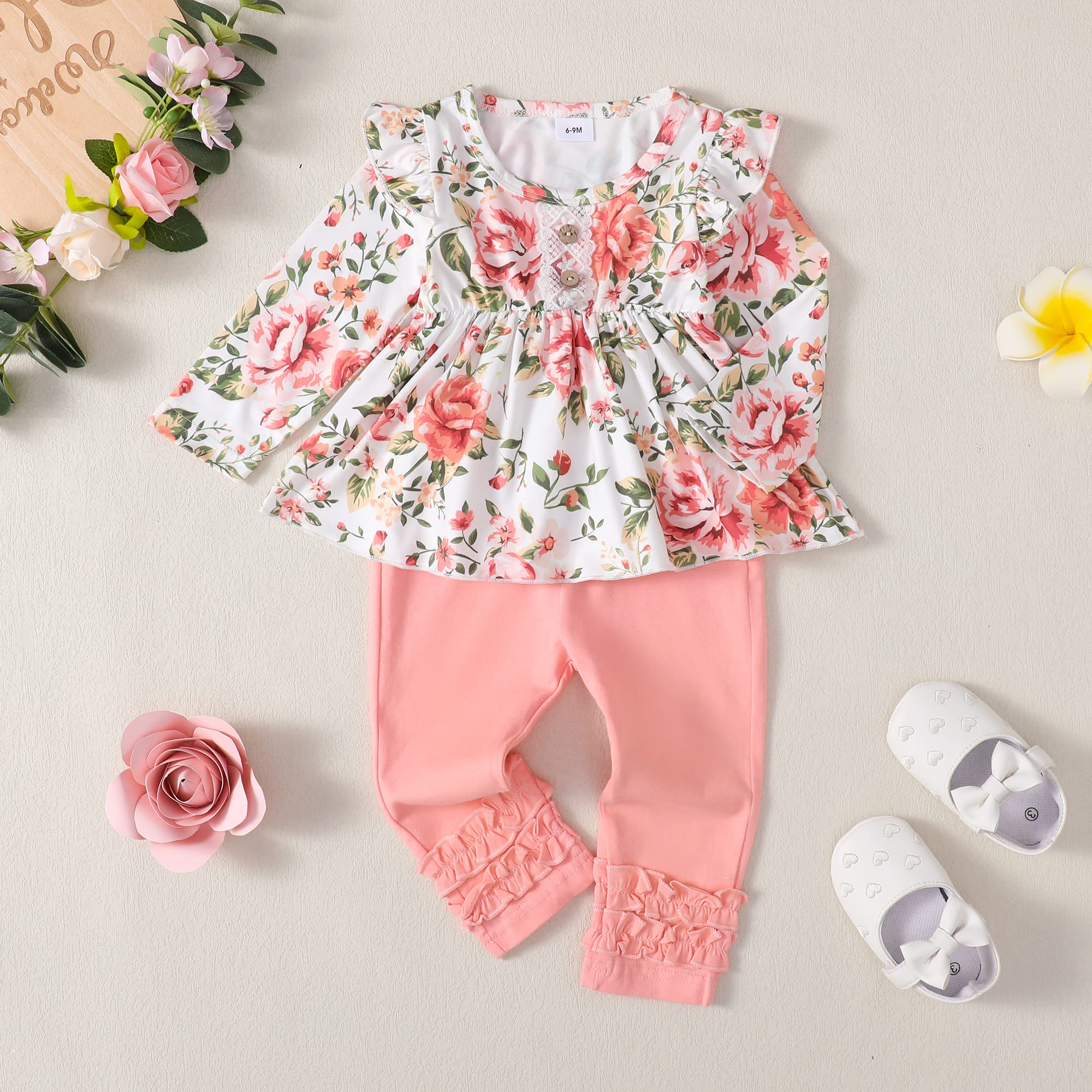 18 Months Girl Clothes Toddler Baby Girl Outfits Floral Shirt Top Pink Pants Fall Winter Little Girl Clothes 2T Outfit for Girl 18-24 Months