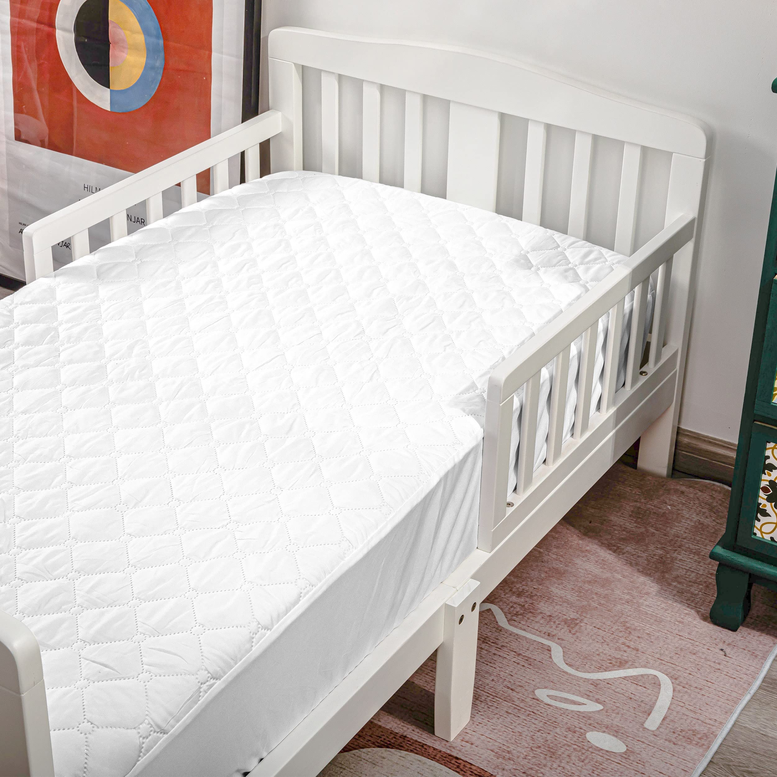 NTBAY 2 Pack Waterproof Crib Mattress Protector, Quilted 28"x52" Toddler Fitted Sheet - Machine Washable - Soft and Breathable Mattress Pad Cover for Crib, Nursery, Daycare, Cot, White