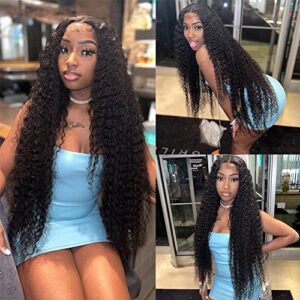 28 Inch Deep Wave Lace Front Wigs Human Hair 180% Density Curly Lace Front Wig Human Hair Wigs for Black Women 13x4 HD Lace Frontal Glueless Wigs Human Hair Pre Plucked With Baby Hair Natural Color