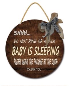 weytff baby sleeping sign for front door baby sleeping sign for bedroom door baby sleeping sign for doorbell baby is sleeping door hanger no stranger hanging sign go away farmhouse porch decor 12"