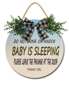 weytff baby sleeping sign for front door decorations hanging - baby sleeping sign for door do not knock or ring doorbell - no soliciting please don't disturb no soliciting sign for nursery 11"