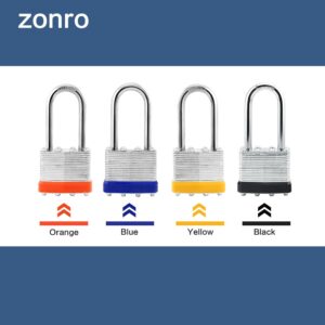 ZonRo Locks Laminated Steel Keyed Padlocks Keyed Alike Locks, Long Shackle Padlocks, for Hasp Latch, Sheds, Fences, Storage Locker, School, Gym，Pack of 6