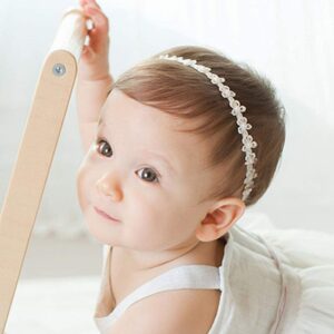 rqj christening headband baptism halo toddler elastic lace headband bows flowers pearl baby hair accessories