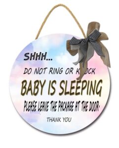 weytff baby sleeping sign for front door decorations hanging - baby sleeping sign for door do not knock or ring doorbell - no soliciting please don't disturb no soliciting baby sleeping for nursery 11"