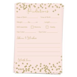 the invite lady baby shower predictions and baby advice card pink confetti mom to be sprinkle it's a girl gold glitter confetti printed cards (24 count)