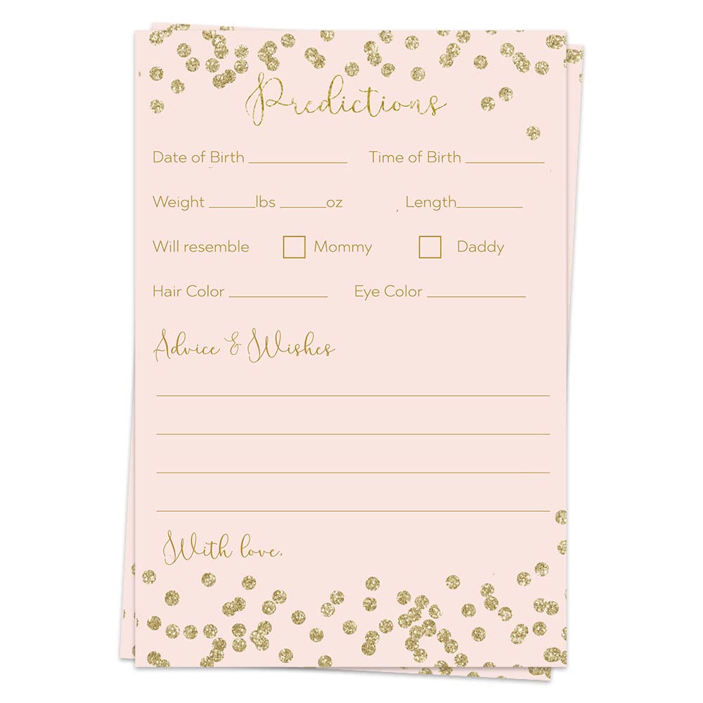 The Invite Lady Baby Shower Predictions and Baby Advice Card Pink Confetti Mom to Be Sprinkle It's a Girl Gold Glitter Confetti Printed Cards (24 Count)