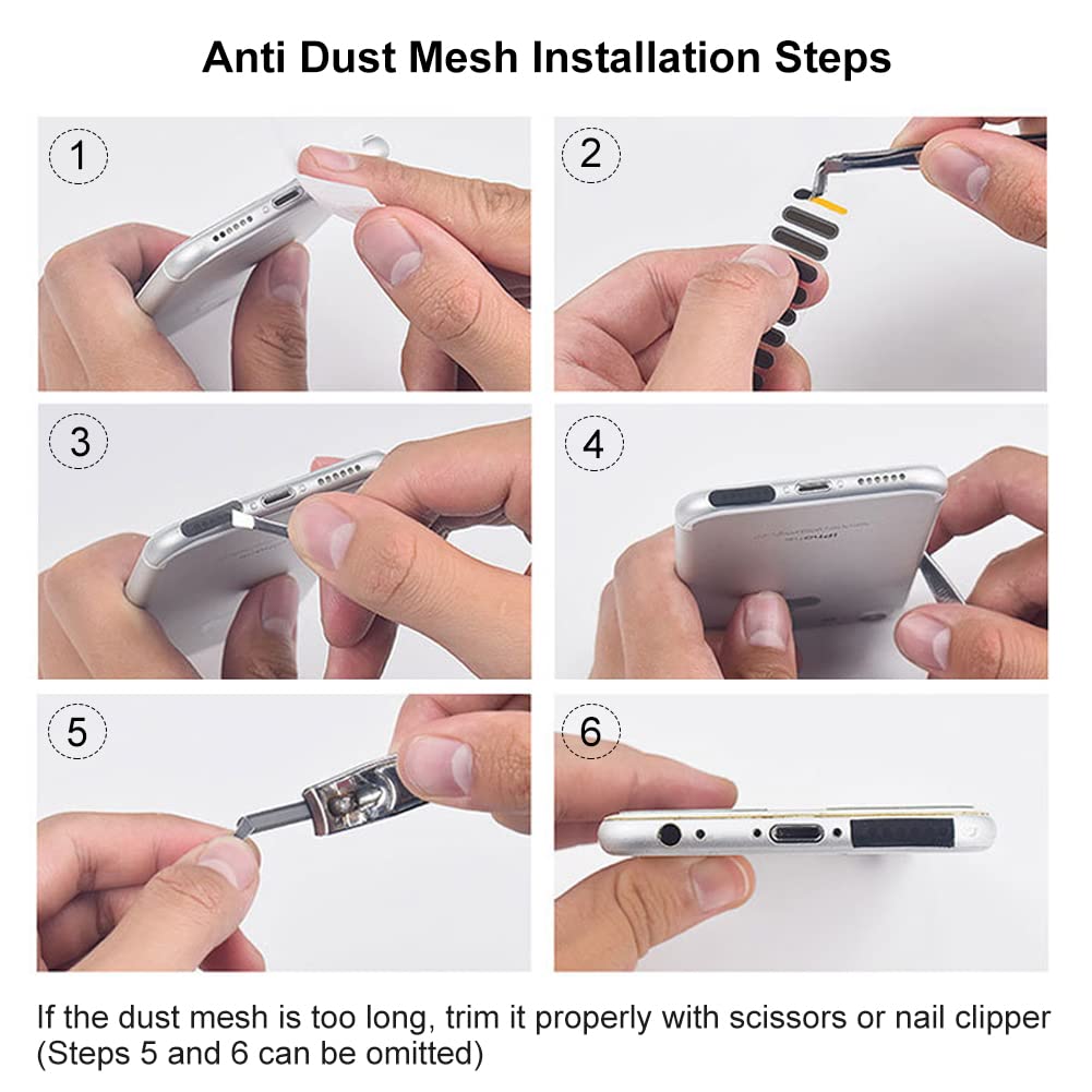 Anti Dust Plug Kit Compatible with iPhone 11/12/13/X/Xs Max/XR and More, Dustproof Maintenance Kit for iPhone, Come with Phone Port Cover Cap Phone Speaker Anti-Dust Mesh Sticker and Other