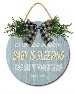 weytff baby sleeping sign for front door decorations hanging - baby sleeping sign for door do not knock or ring doorbell - no soliciting please don't disturb no soliciting sign for nursery 11"