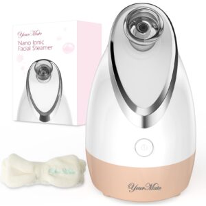 yourmate facial steamer nano ionic face steamer, adjustable nozzle with aromatherapy warm mist for sinuses moisturizing unclogs pores, facial vaporizador