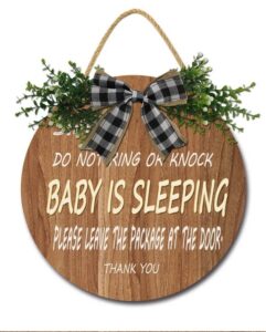 weytff baby sleeping sign for front door baby sleeping sign for bedroom door baby sleeping sign for doorbell baby is sleeping door hanger no stranger hanging sign go away farmhouse porch decor 11"