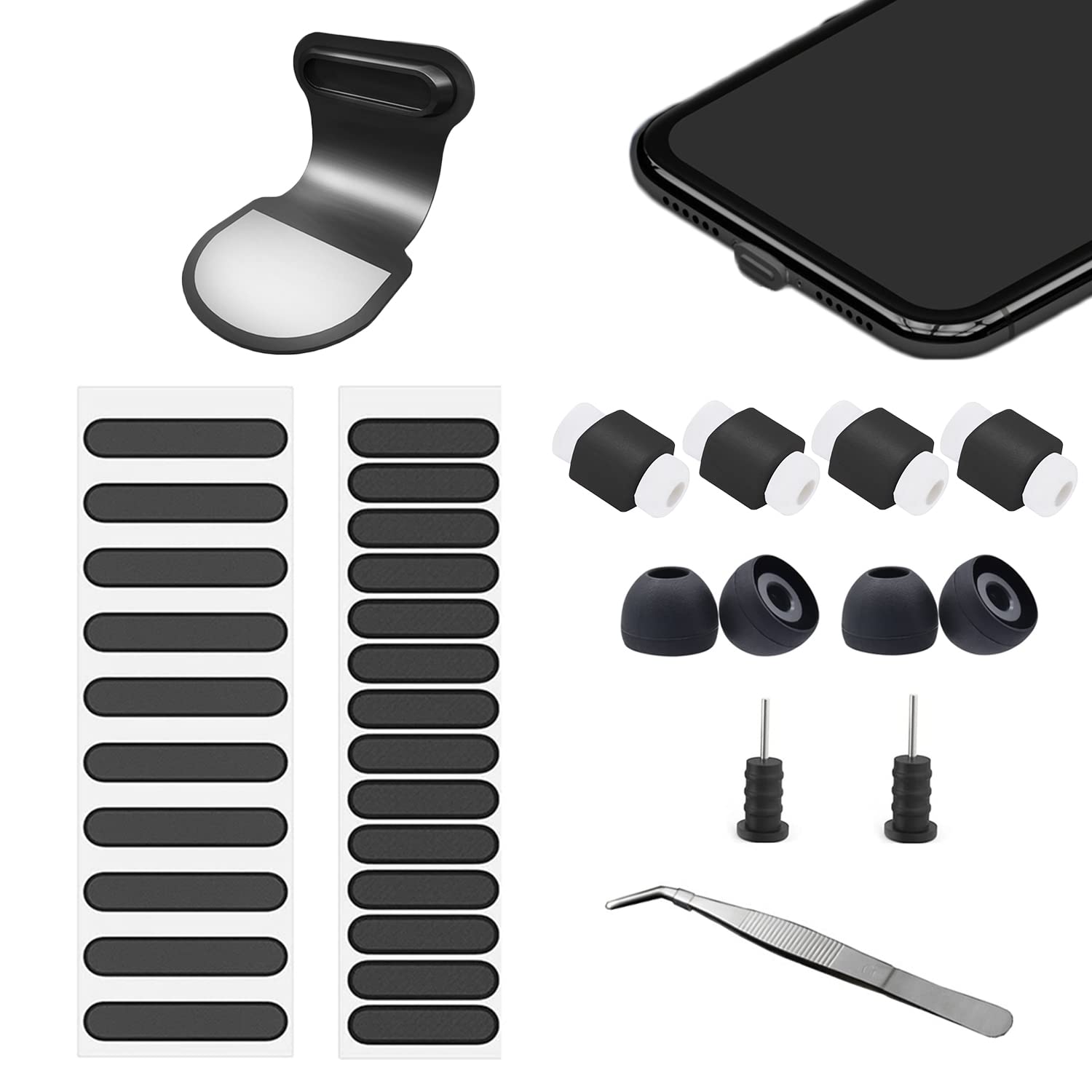 Anti Dust Plug Kit Compatible with iPhone 11/12/13/X/Xs Max/XR and More, Dustproof Maintenance Kit for iPhone, Come with Phone Port Cover Cap Phone Speaker Anti-Dust Mesh Sticker and Other