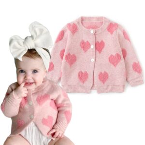 simplee kids baby sweater cable-knit pink baby cardigan coat for spring 3m-5t