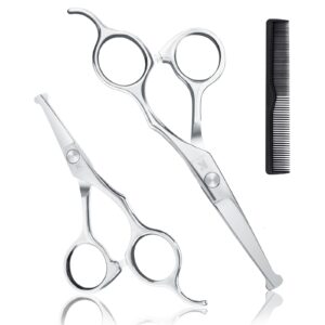 kids hair cutting scissors professional safety rounded tips haircut scissors kit with 6.1'' barber hair cutting shears and 5.1'' hair trimming scissors for babies, toddlers, children, women and men