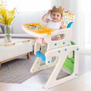 Baby High Chair, Toddler Chair Highchairs with Adjustable Seat Back Detachable Seat Cushion and Double Removable Tray for Baby Infants Toddlers, Easy to Clean, Green