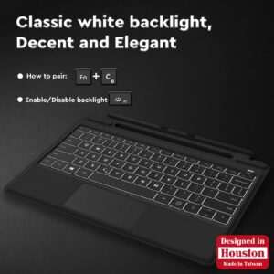 RENAISSER Pelican K8 Keyboard for Surface Pro 9/8/X, Designed in Houston, Hidden Charging Port, Pen Slot Pens, Smart Power Management, Backlight, Original Surface Pro Keyboard Layout