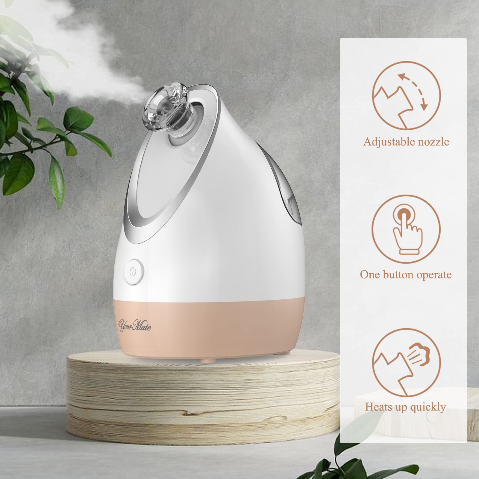 YourMate Facial Steamer Nano Ionic Face Steamer, Adjustable Nozzle with Aromatherapy Warm Mist for Sinuses Moisturizing Unclogs Pores, Facial Vaporizador