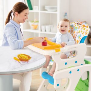 Baby High Chair, Toddler Chair Highchairs with Adjustable Seat Back Detachable Seat Cushion and Double Removable Tray for Baby Infants Toddlers, Easy to Clean, Green