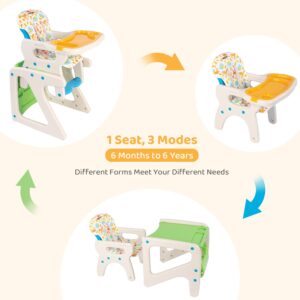 Baby High Chair, Toddler Chair Highchairs with Adjustable Seat Back Detachable Seat Cushion and Double Removable Tray for Baby Infants Toddlers, Easy to Clean, Green