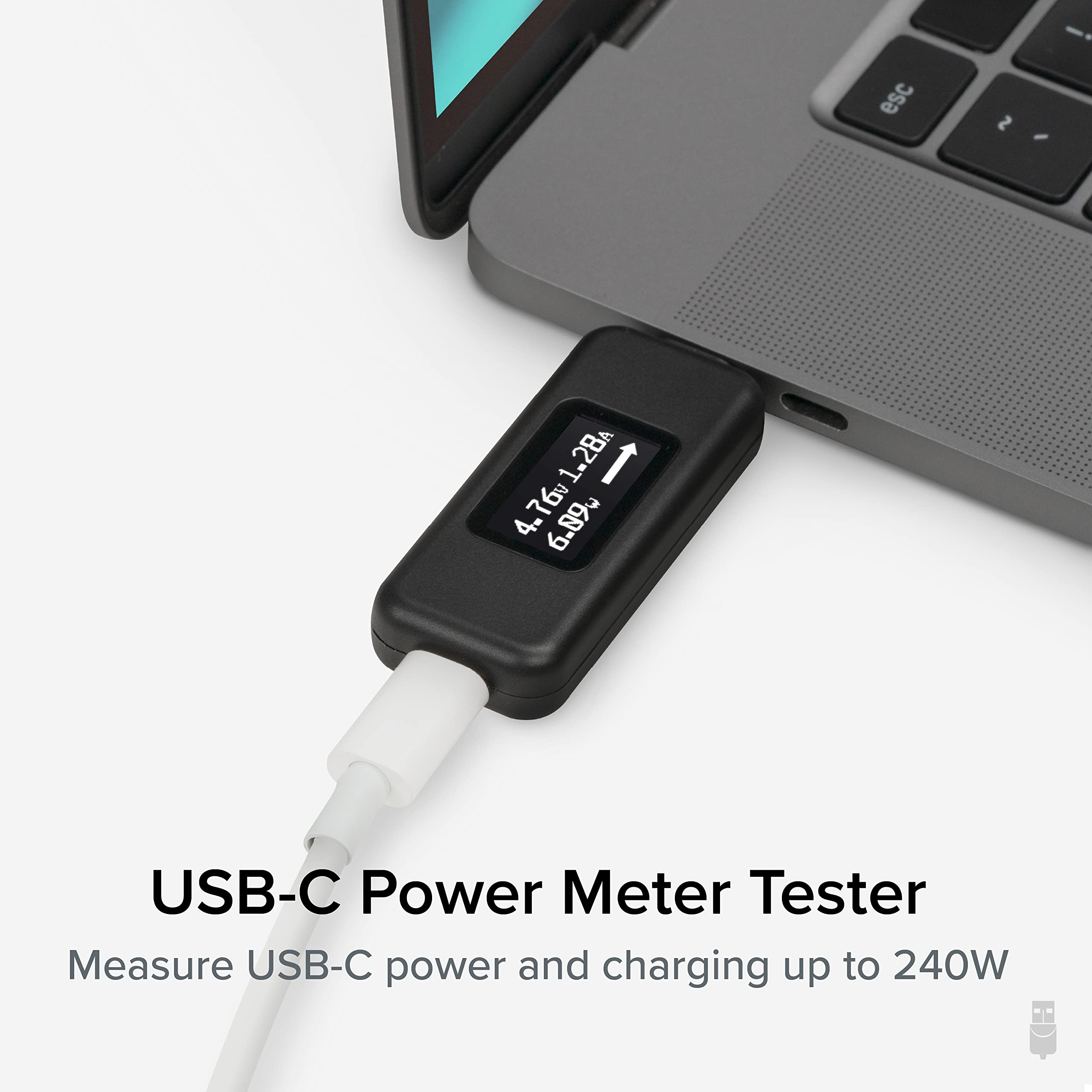 Plugable USB C Power Meter Tester for Monitoring USB-C Connections up to 240W - Digital Multimeter Tester for USB-C Cables, Laptops, Phones, Chargers - Driverless