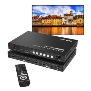 mt-viki 4k@30hz video wall controller 2x2, point-to-point tv wall controller support resolution up to 4k@30hz for 2x2 mode, 8k@30hz for 1x4 mode, 180° degree rotate (2 input 4 output)