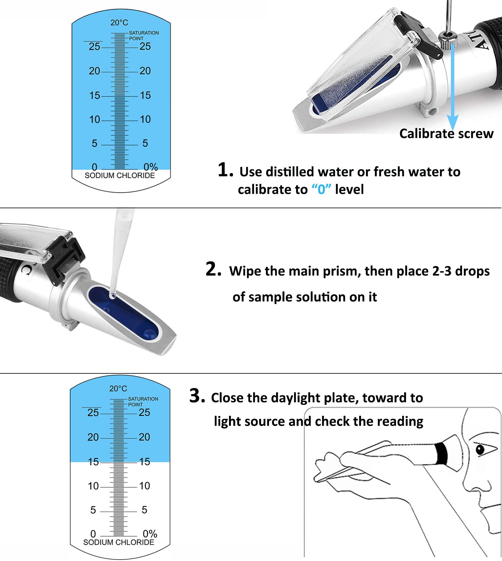 Salinity Refractometer 0~28% for Measuring Sodium Chloride Content in Brine, Seawater and Industry, Nacl Refractometer Salinometer Brine Refractometer for Pickles Curing Foods Making