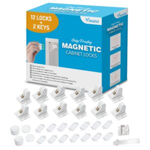 12 Locks 7 Magnetic Keys - 12 Pack Vmaisi Magnetic Cabinet Locks Bundle with 5 Replacement Magnet Keys