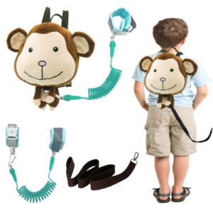 4 in 1 backpack leash for toddlers with anti lost wrist link, cute 3d toddler harness backpack, child harnesses leashes for walking for boys girls (monkey)