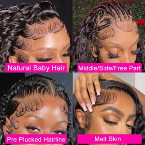 28 Inch Deep Wave Lace Front Wigs Human Hair 180% Density Curly Lace Front Wig Human Hair Wigs for Black Women 13x4 HD Lace Frontal Glueless Wigs Human Hair Pre Plucked With Baby Hair Natural Color