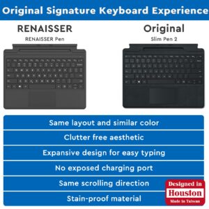 RENAISSER Pelican K8 Keyboard for Surface Pro 9/8/X, Designed in Houston, Hidden Charging Port, Pen Slot Pens, Smart Power Management, Backlight, Original Surface Pro Keyboard Layout