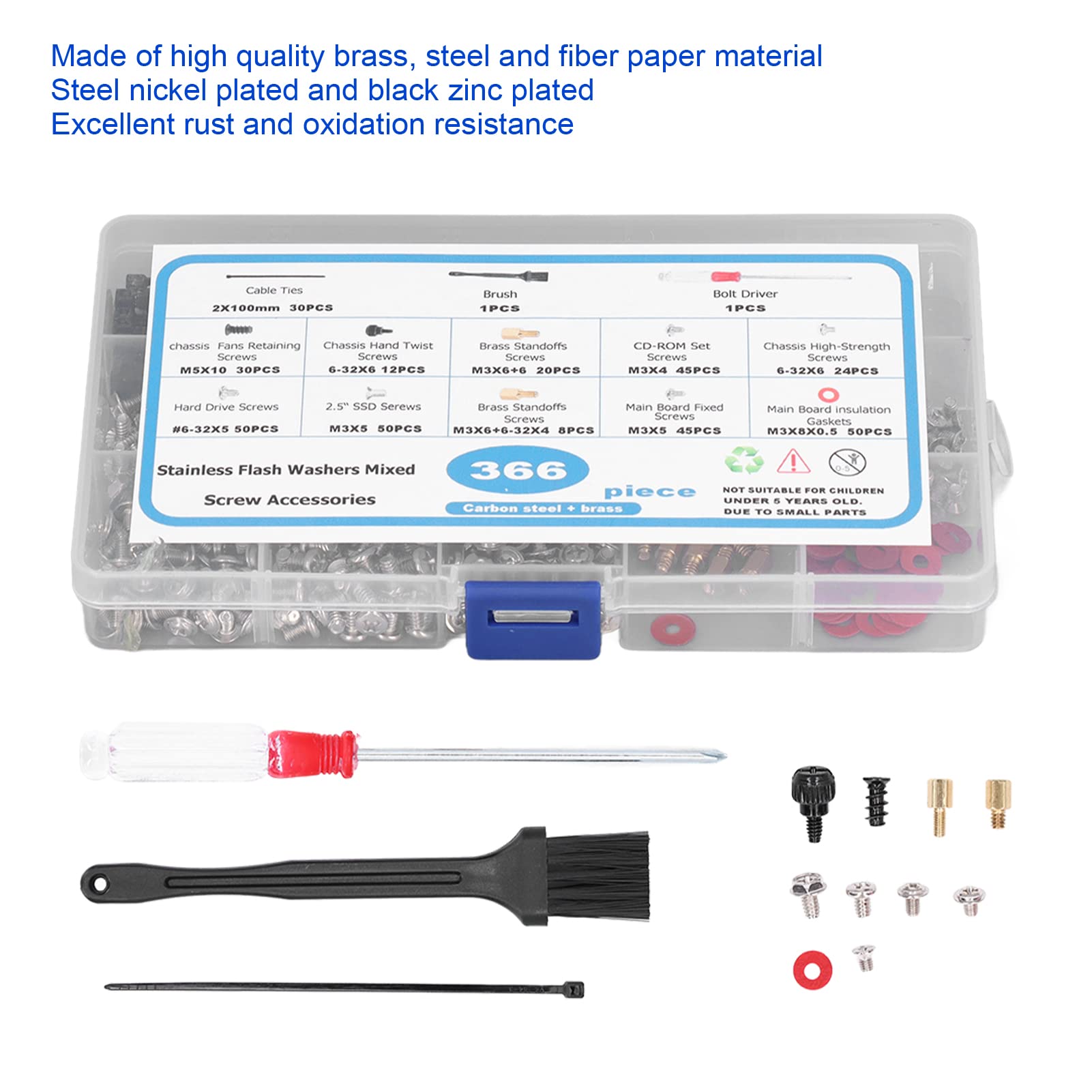 366Pcs Computer Screw Assortment Kits PC Motherboard Spacers Screws PC Screws Standoffs Set Kit for Hard Drive Computer Case Motherboard Fan Power Graphics CD-ROM