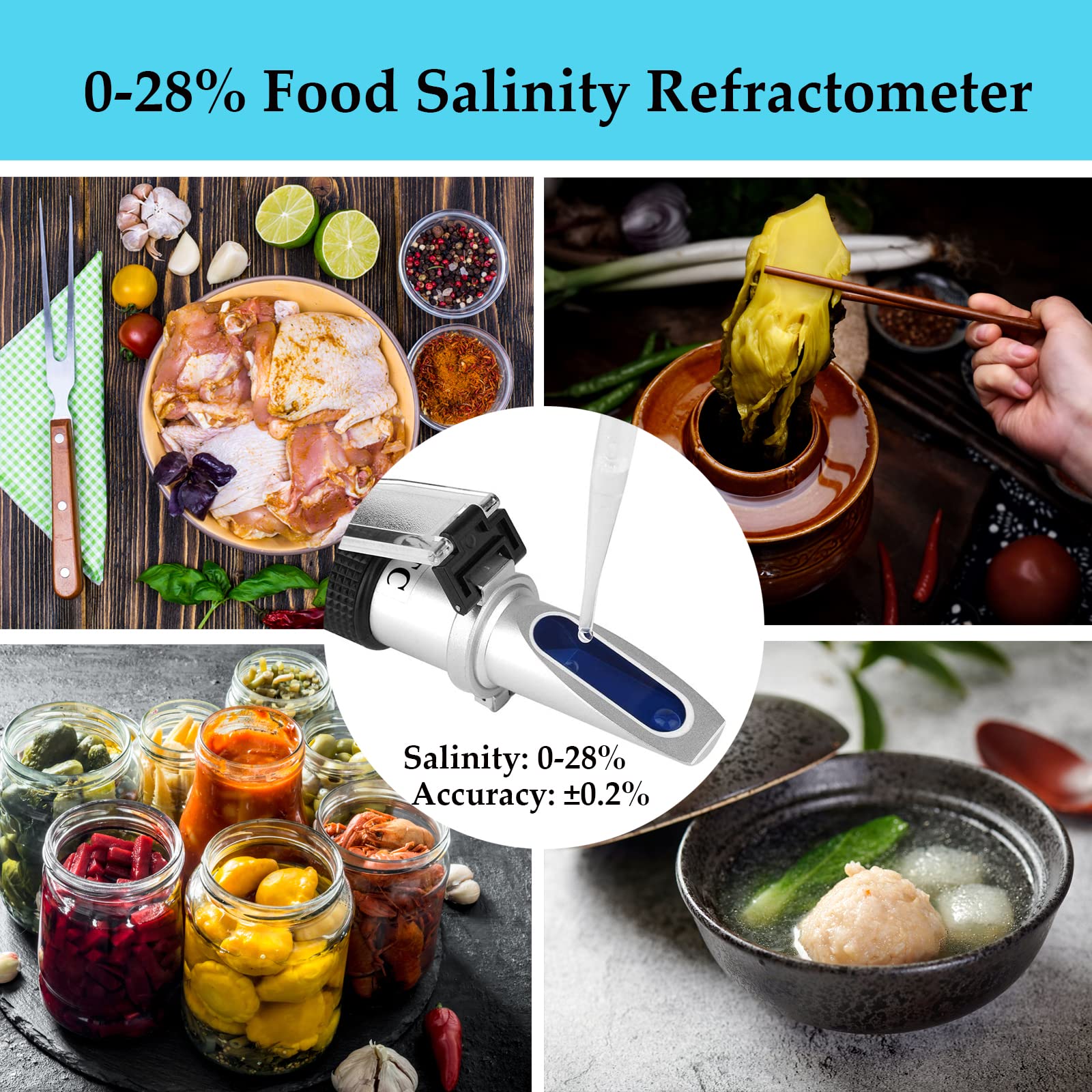 Salinity Refractometer 0~28% for Measuring Sodium Chloride Content in Brine, Seawater and Industry, Nacl Refractometer Salinometer Brine Refractometer for Pickles Curing Foods Making