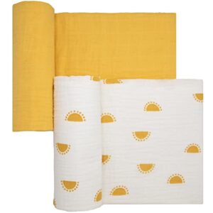 muslin swaddle baby blankets for baby girl or boy, soft and breathable oeko-tex cotton muslin baby blanket, newborn swaddling wrap, receiving blanket, 47 in x 47 in, yellow suns