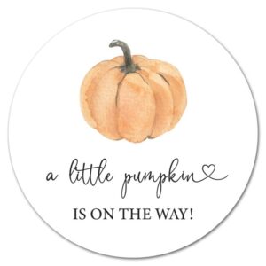 1.5" round - a little pumpkin is on the way baby shower stickers - set of 60 (white background)