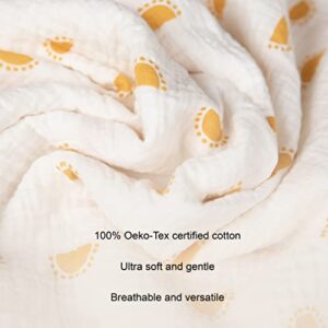 Muslin Swaddle Baby Blankets for Baby Girl or Boy, Soft and Breathable Oeko-Tex Cotton Muslin Baby Blanket, Newborn Swaddling Wrap, Receiving Blanket, 47 in x 47 in, Yellow Suns