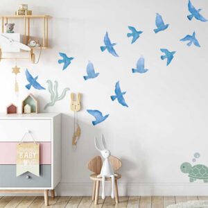 blue seagull wall sticker party decor supply kit for 1st birthday princess under the sea baptism mermaid baby shower hawaiian pool holiday anti-collision window bird stickers (blue seagull)