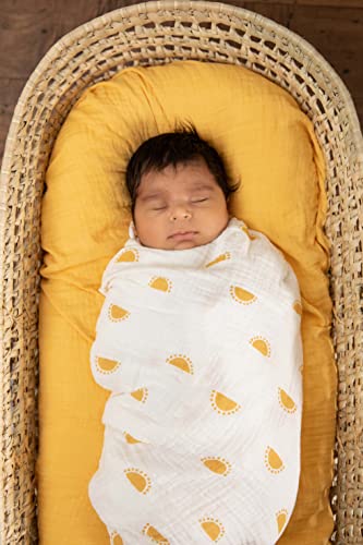 Muslin Swaddle Baby Blankets for Baby Girl or Boy, Soft and Breathable Oeko-Tex Cotton Muslin Baby Blanket, Newborn Swaddling Wrap, Receiving Blanket, 47 in x 47 in, Yellow Suns