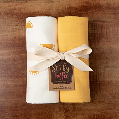 Muslin Swaddle Baby Blankets for Baby Girl or Boy, Soft and Breathable Oeko-Tex Cotton Muslin Baby Blanket, Newborn Swaddling Wrap, Receiving Blanket, 47 in x 47 in, Yellow Suns