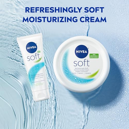 NIVEA Soft Refreshingly Soft Moisturizing Cream, Lightweight Body Moisturizer for Face, Body and Hands, Body Cream Enriched with Jojoba Oil and Vitamin E, 16 Oz Jar