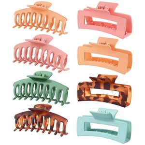 bqmte hair claw clips, 8 pcs 4.3" large hair clips for thick & thin hair, 2 styles non-slip matte big jaw clips, 90's fashion design for women and girls