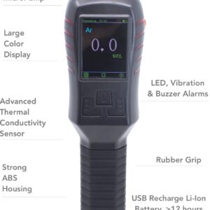 Argon Gas Analyzer | USA NIST Calibration | Built-in Pump & Probe | 0-100% with 0.1ppm Resolution | Leak Tester & Purity |