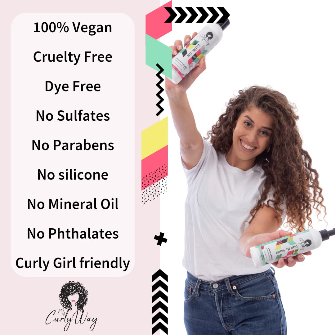 My Curly Way Leave In Conditioner for Curly Hair, Packed with Fruit and Flower Extracts - 10 Oz. Curl On Light Moisturizer Cream for Curls, Waves and Coils 100% Vegan!