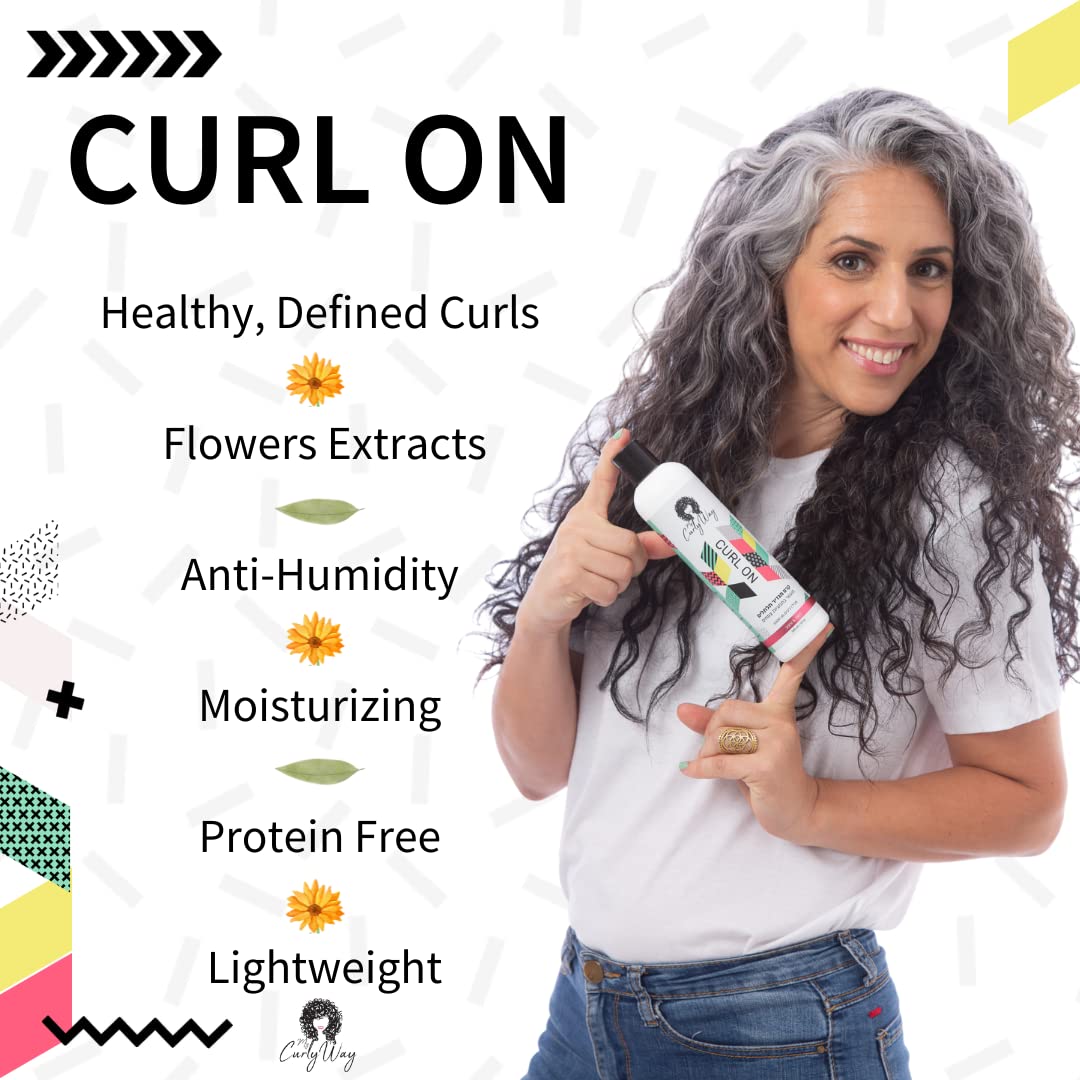 My Curly Way Leave In Conditioner for Curly Hair, Packed with Fruit and Flower Extracts - 10 Oz. Curl On Light Moisturizer Cream for Curls, Waves and Coils 100% Vegan!