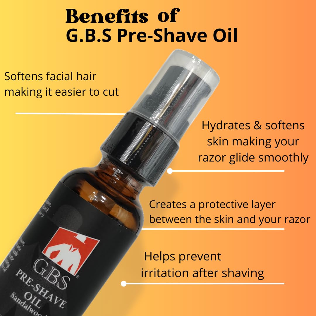 G.B.S Pre-Shave Oil for Sensitive Skin, Sandalwood, 1-Oz