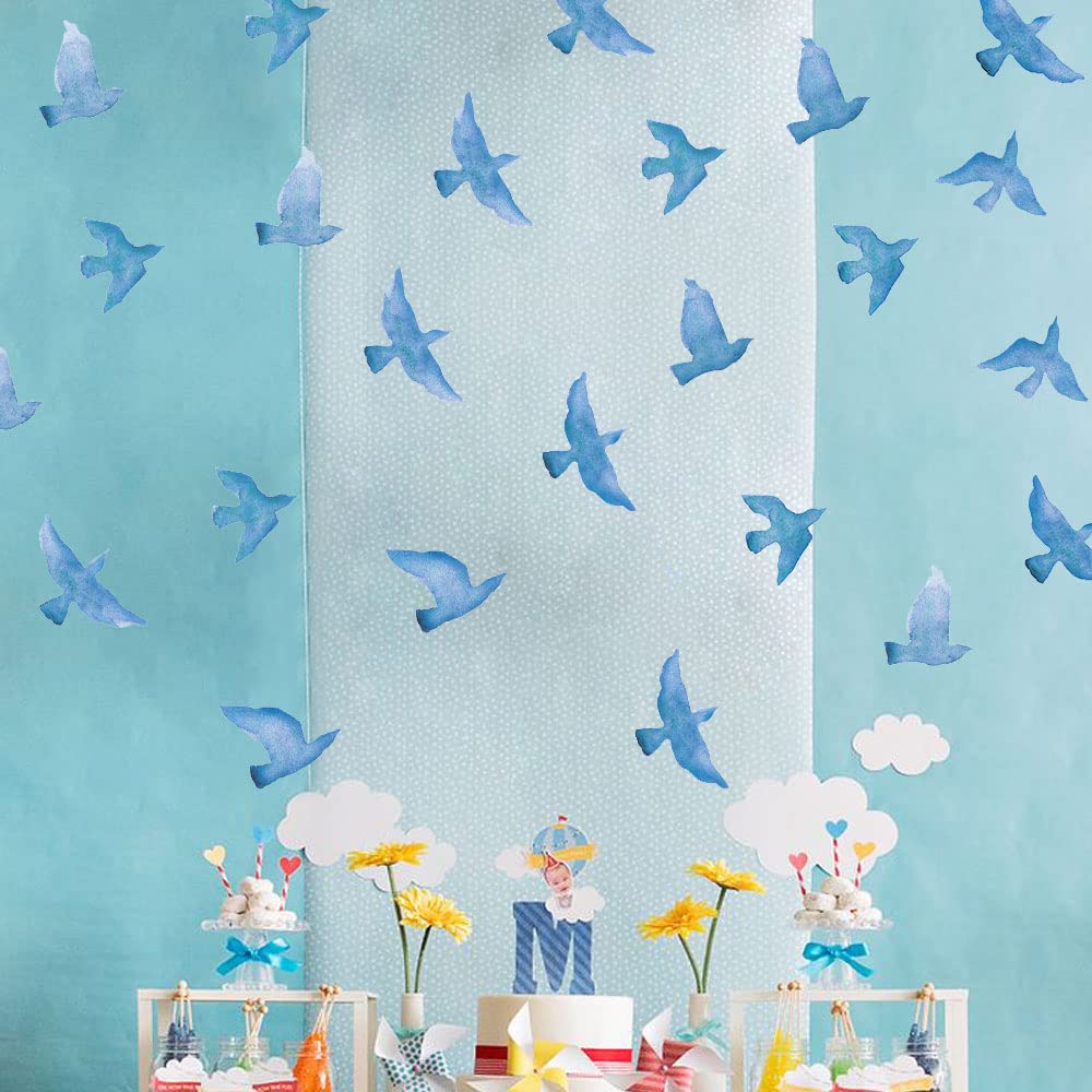 Blue Seagull Wall Sticker Party Decor Supply Kit for 1st Birthday Princess Under The Sea Baptism Mermaid Baby Shower Hawaiian Pool Holiday Anti-Collision Window Bird Stickers (Blue Seagull)