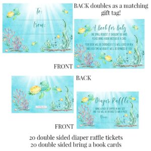 Little Hatchling Cute Sea Turtle Sea Life Baby Shower Party Bundle Includes 20 each of Invitations with Envelopes + 4 Different Sizes of Decorative Stickers, Diaper Tickets & Bring a Book Cards