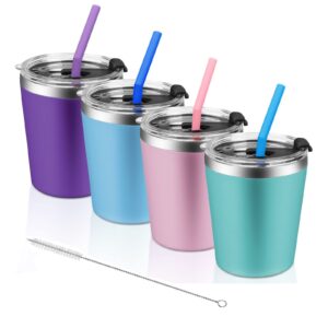 vermida kids tumbler with straw and lid, 4 pack 8oz spill proof toddlers straws cups with lids,stainless steel water bottle double wall insulated sippy cup with straws keeps drinks cold & hot